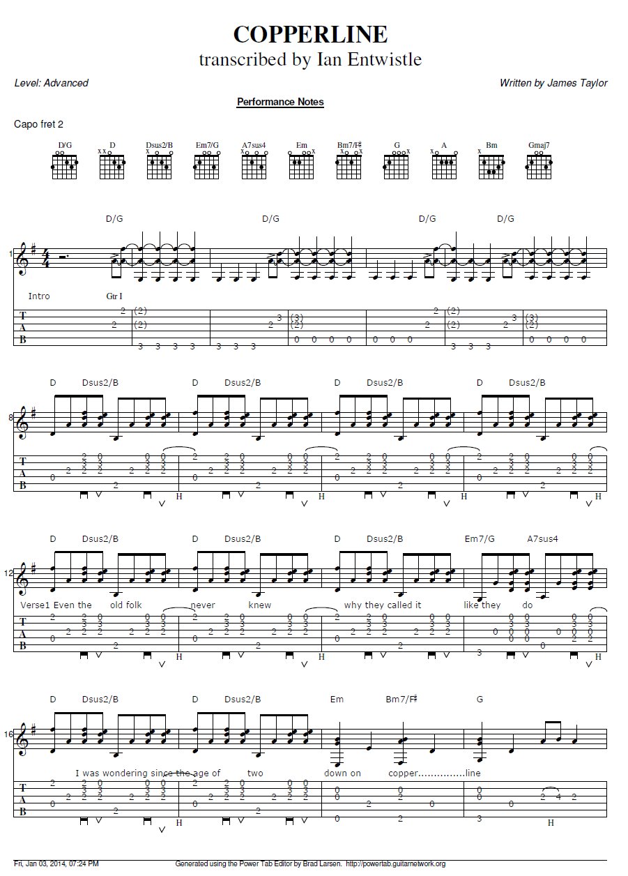 Copperline guitar tab - The Songs Of James Taylor